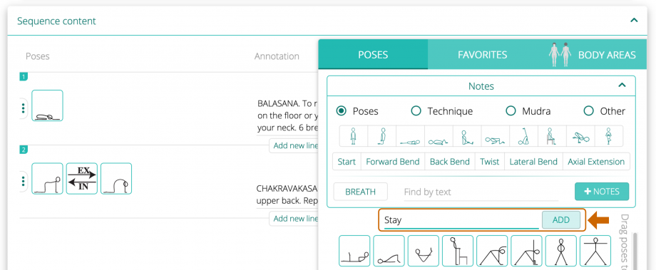 Add note next to pose – Sequence Wiz Help