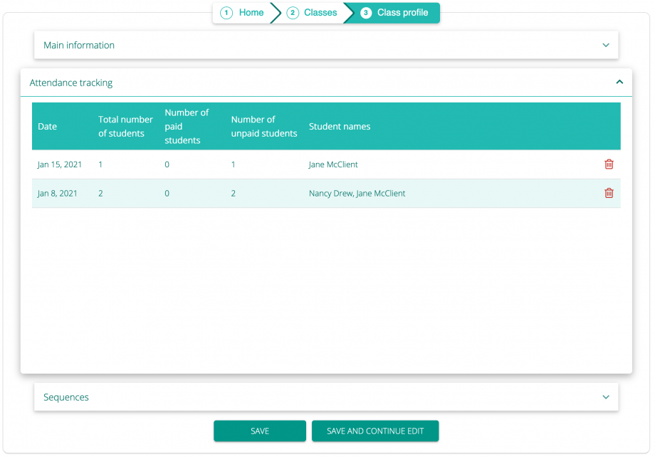 View and change class attendance – Sequence Wiz Help